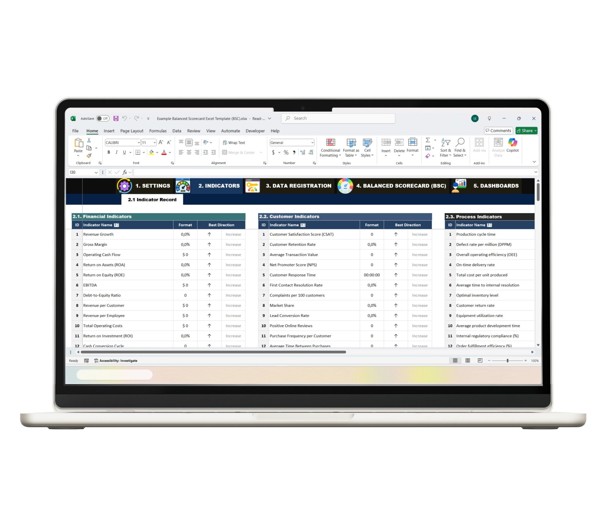Balanced Scorecard Excel Template (BSC) | Dashboard Balanced Scorecard ...