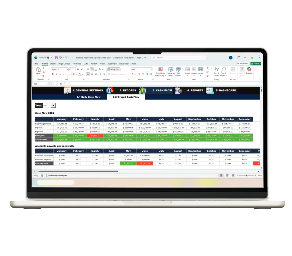 Income and Expense Control Excel | Excel Budget Template | Excel Projects
